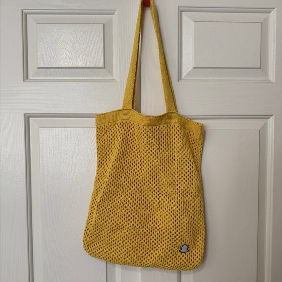 Bags | Snapchat Yellow Woven Shoulder Tote Bag | Poshmark